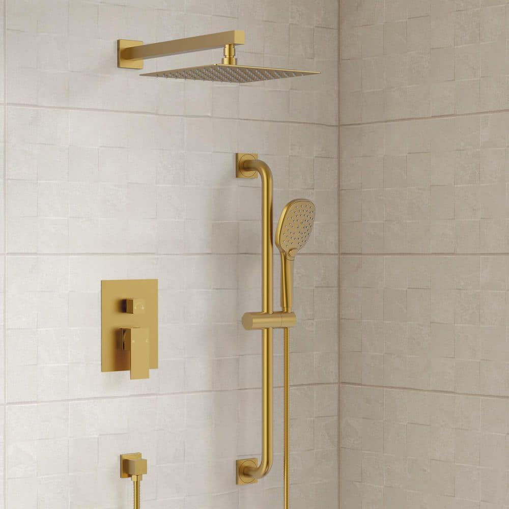 GRANDJOY 2-Spray Square High Pressure Adjustable Wall Bar Shower Kit ...