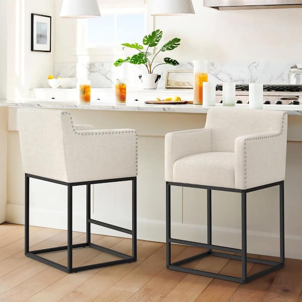LUE BONA Hampton 26 in. Linen Modern Linen Upholstered Bar Stool Square ...