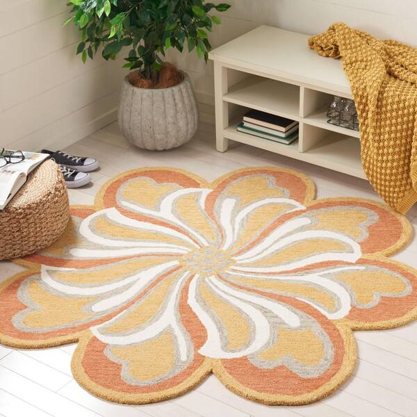 SAFAVIEH Novelty 3 ft. x 3 ft. Rust/Gold Floral Round Area Rug NOV107A ...