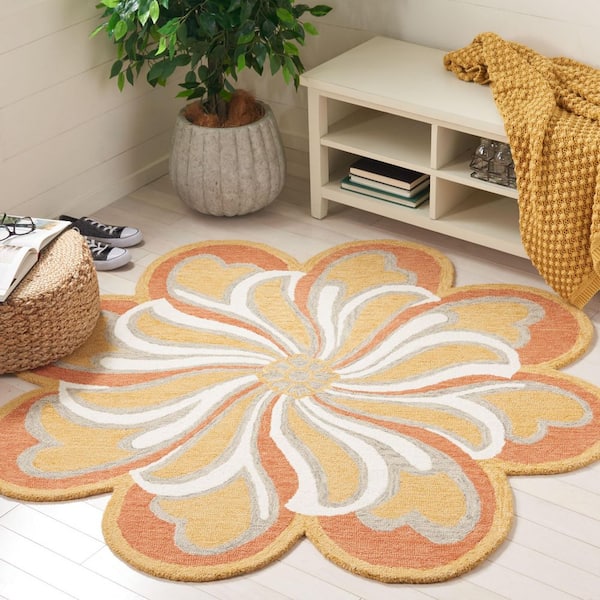 SAFAVIEH Novelty 4 ft. x 4 ft. Rust/Gold Floral Round Area Rug NOV107A ...