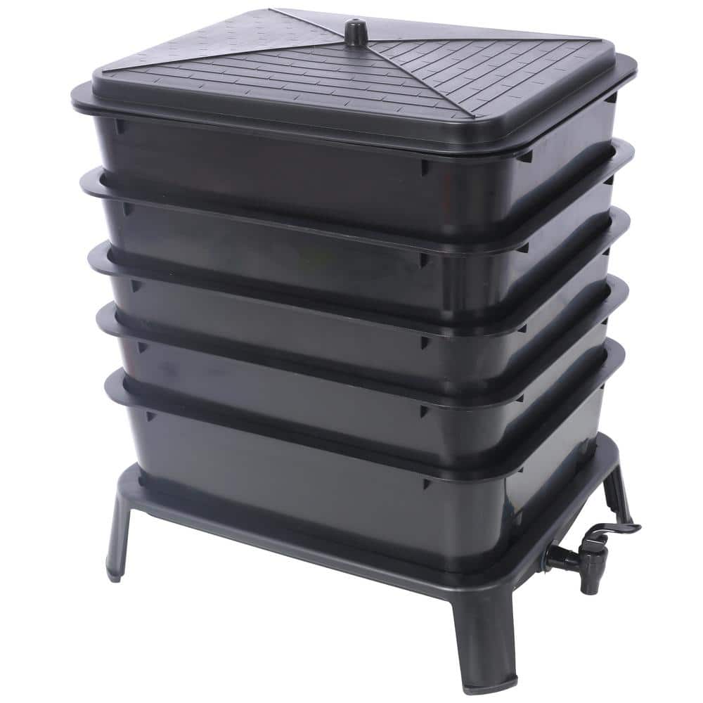 Tidoin 5-Tray 13.2 Gal. Outdoor Worm Farm Kit Worm Composter Bin GH ...