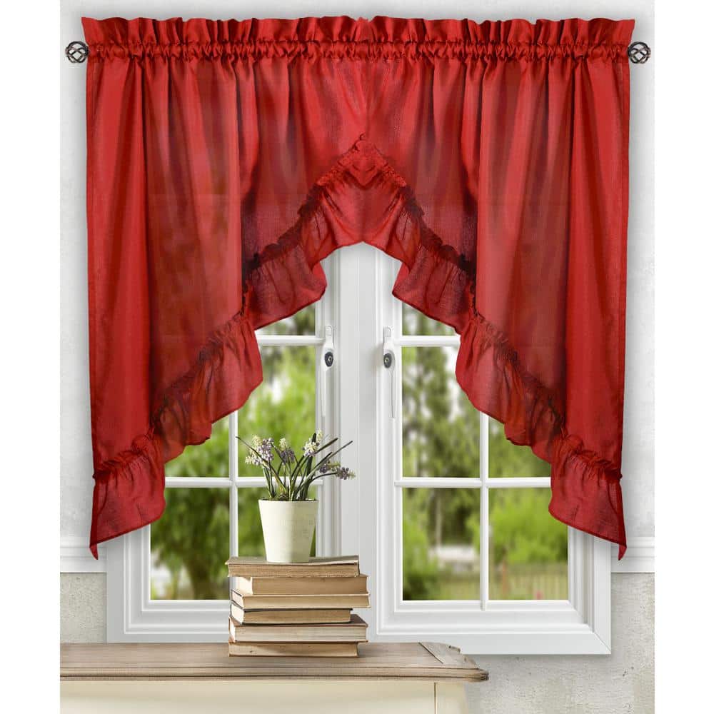 Ellis Curtain Stacey 38 in. L Polyester/Cotton Swag Valance Pair in Red ...
