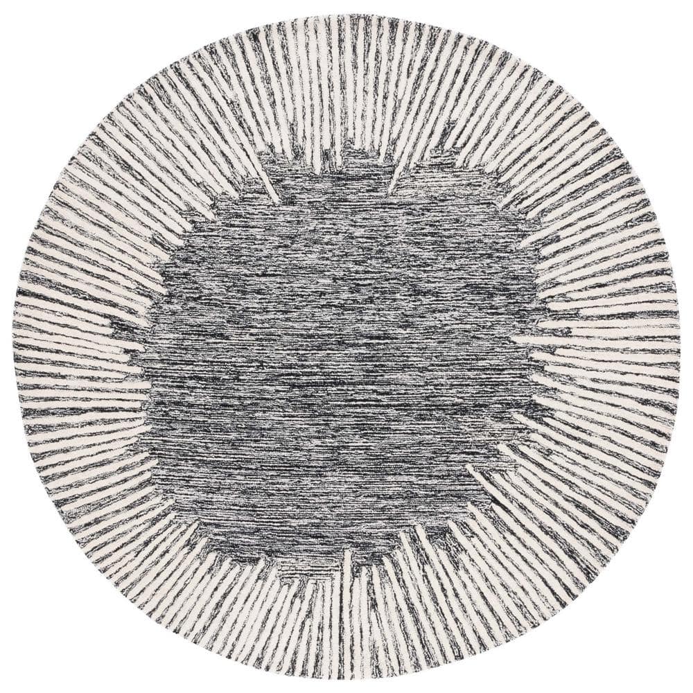 SAFAVIEH Abstract Black/Ivory 6 ft. x 6 ft. Marle Eclectic Round Area ...