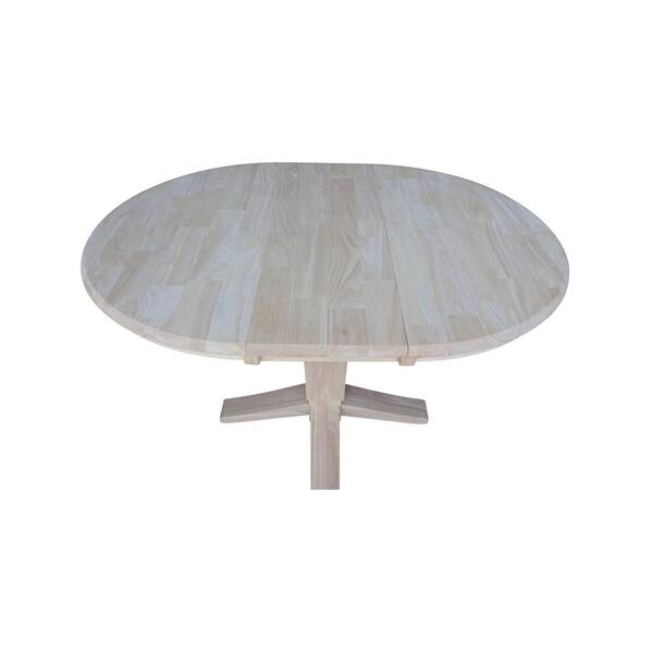 International Concepts 36 Solid Wood Round Extension Dining Table with 12 Leaf and 2 Dining Chairs