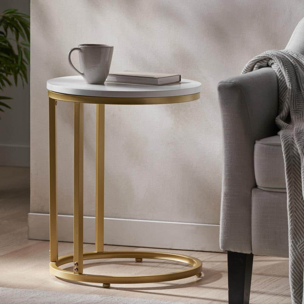 Noble House Gary 18 in. White and Gold C-Top Wood End Table 83863 - The ...