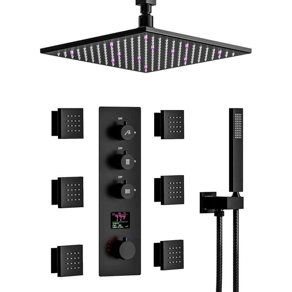 7-Spray Patterns 12 in. Dual Shower Head Ceiling Mount and Handheld ...