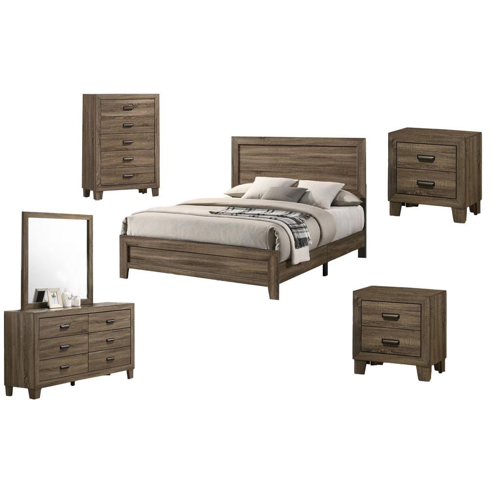 Best Quality Furniture Donna 6-Piece Dark Walnut Full Panel Bedroom Set ...