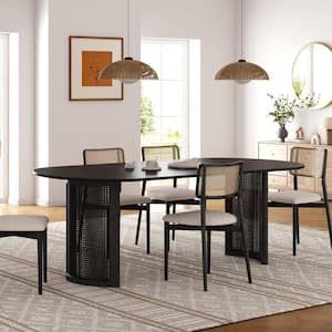 Dovelina Brix Modern Oval Black Wood Top 67 in. Double Pedestal Base Dining Table Seats 6 HD ...