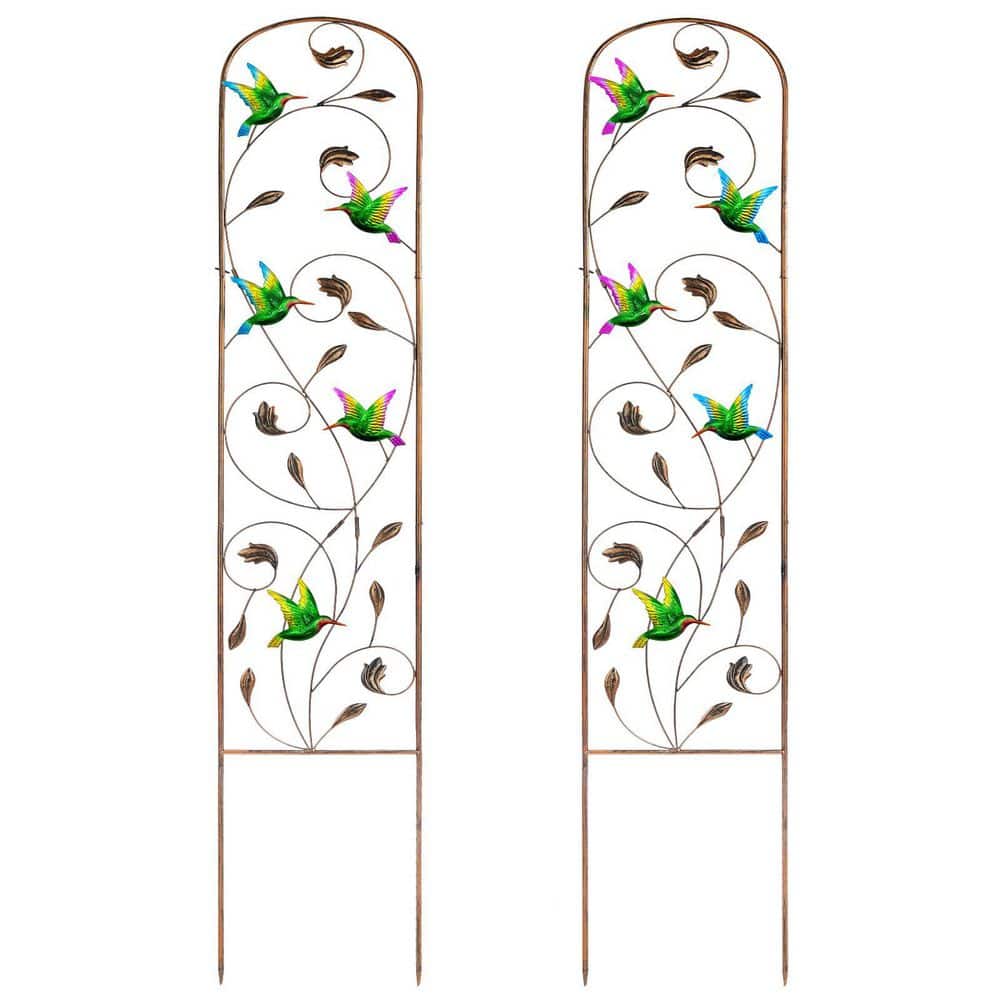 Phewnyzo 60 in. Set of 2 Hummingbird Metal Garden Trellis for Climbing ...