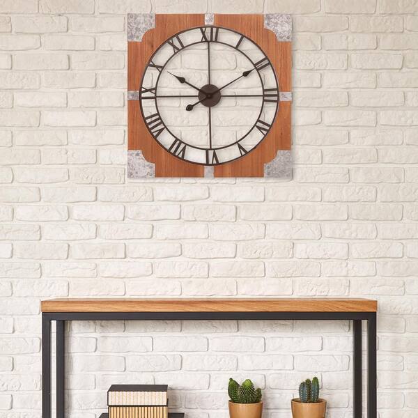 Pinnacle 24 in. Square Rustic Wood and Galvanized Metal Cut Out Roman ...