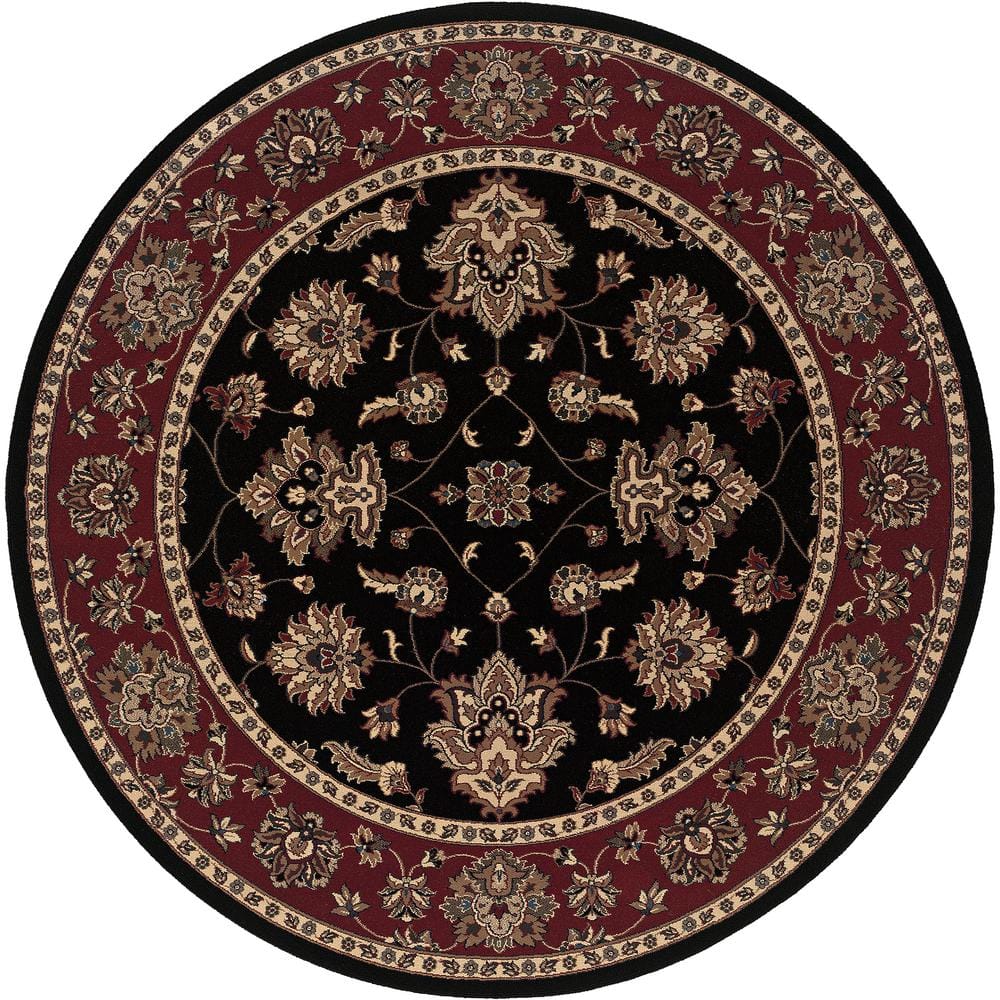 AVERLEY HOME Alyssa Black/Red 8 ft. x 8 ft. Round Floral Border Area ...