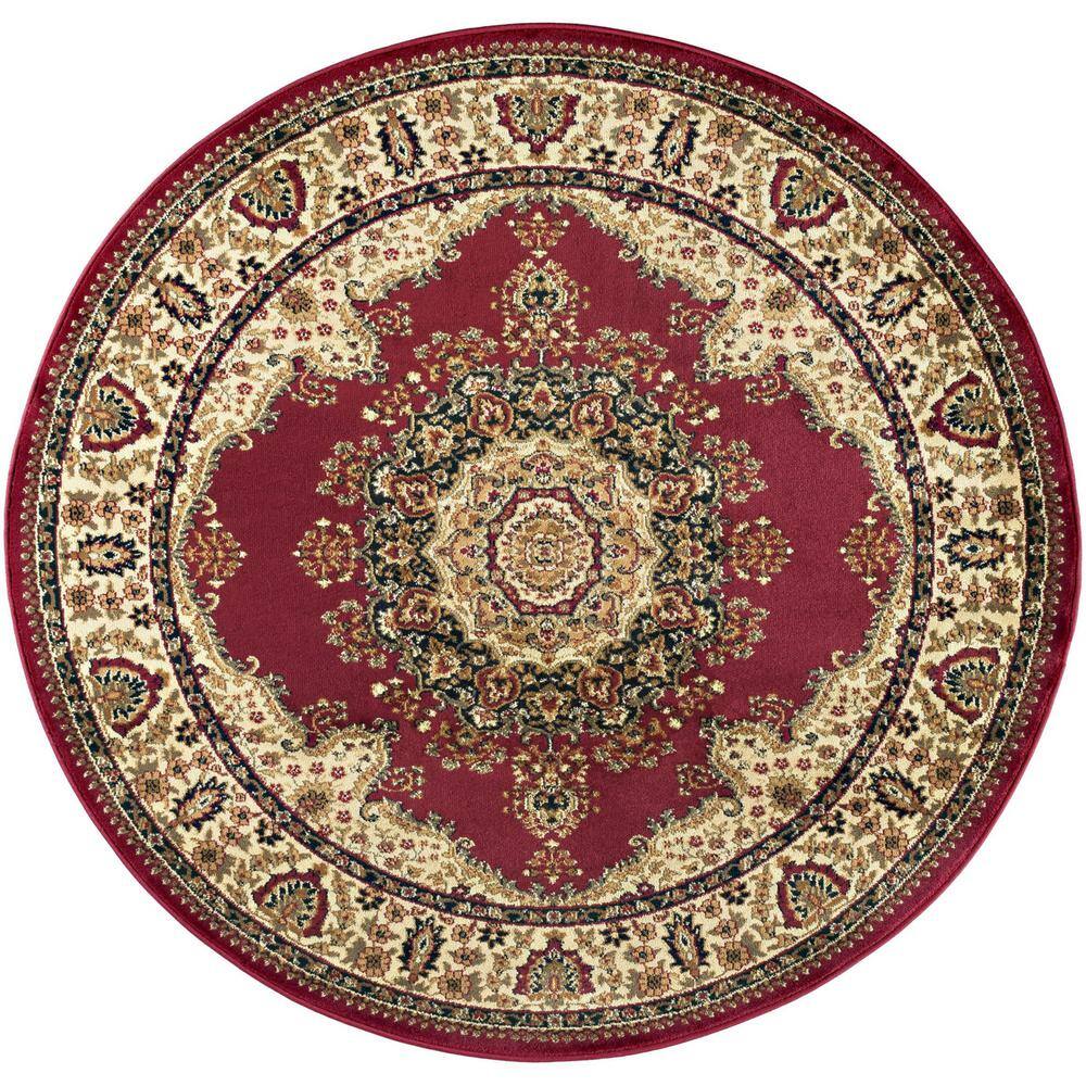 Tayse Rugs Sensation Border Red 6 ft. Round Indoor Area Rug SNS4700 ...