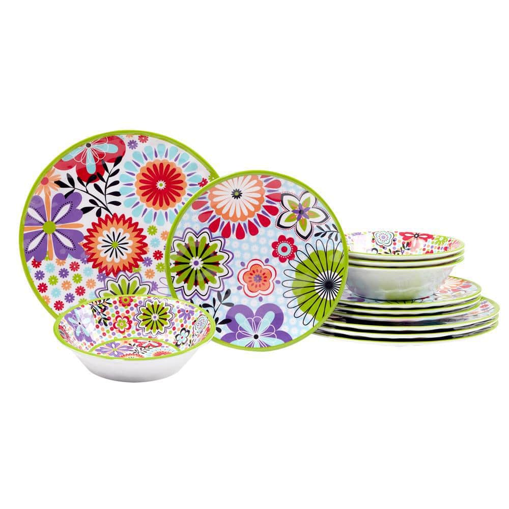 Certified International Carbaby 12-Piece Multi-Colored Melamine ...