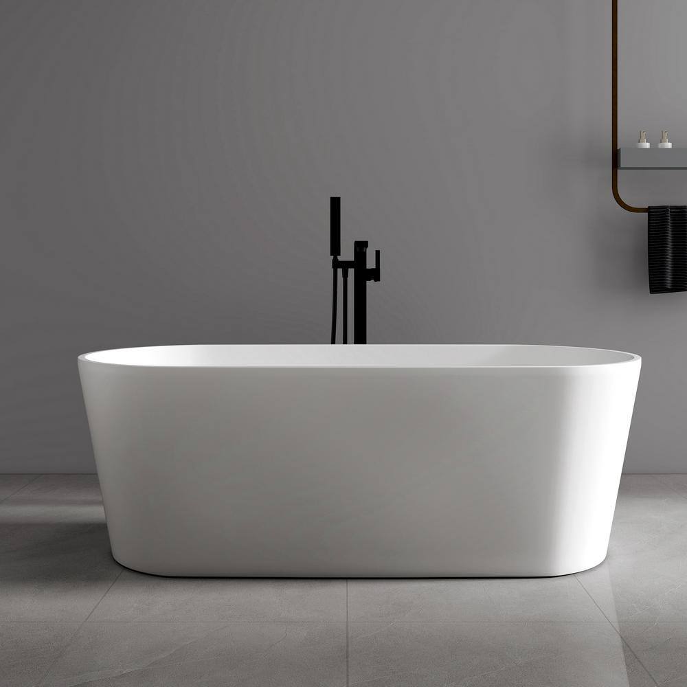 SJ STAR&JANE Zora 63 in. x 29 in. Stone Resin Freestanding Soaking Bathtub in White 4-63 - The ...