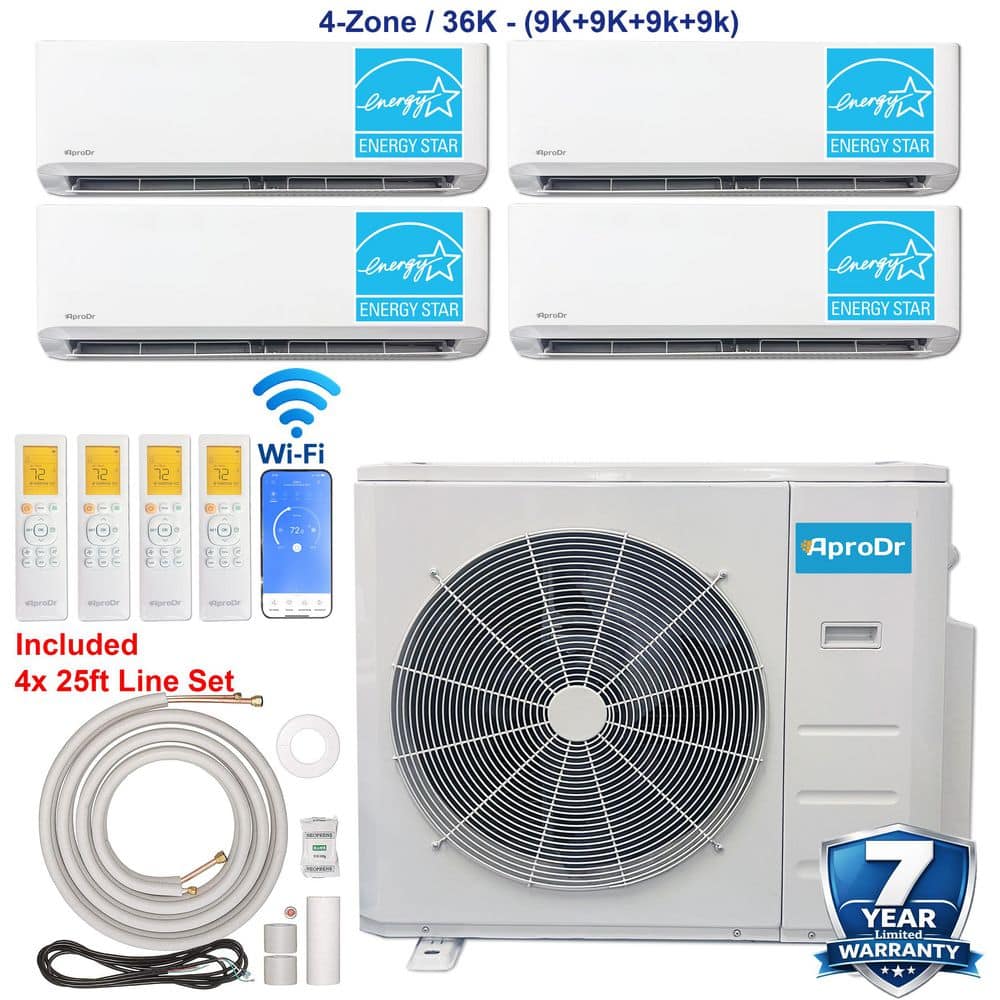 AproDr 4-ZoneEnergy Star Wi-Fi 36,000 BTU 230V 21 SEER2 Mini Split AC ...