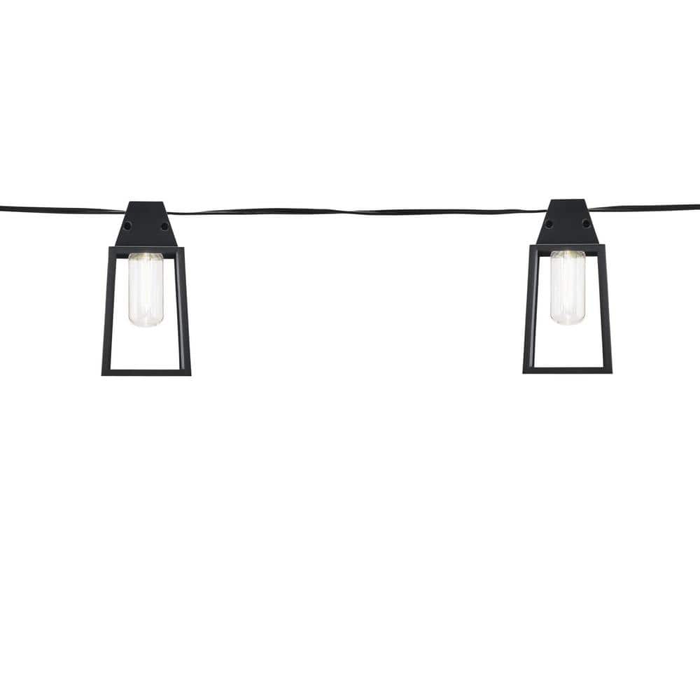 Hampton Bay 10-Light 12 ft. Black Outdoor Plug-In Integrated LED Edison ...