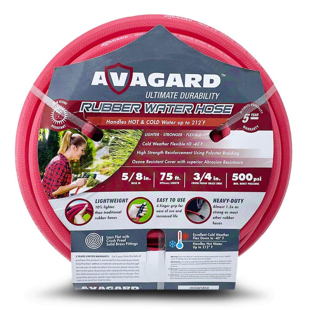 AVAGARD 5/8 in. x 75 ft. Heavy-Duty Rubber Water Hose AVGW5875 - The ...