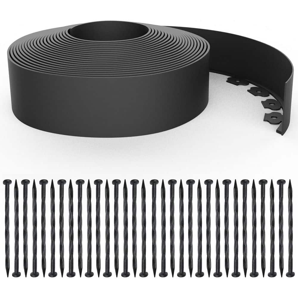 Phewnyzo 4 in. x 80 ft. Black Landscape Edging Kit with 150-Stakes for ...