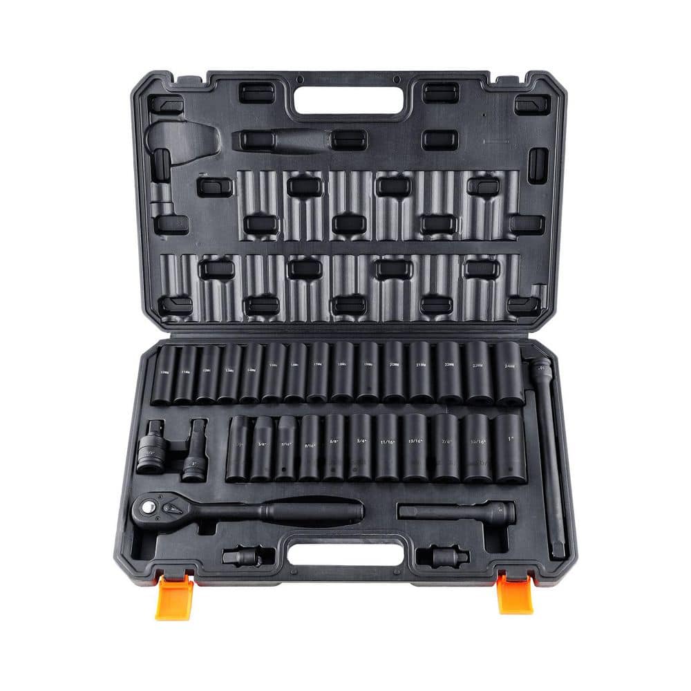 SKYSHALO 1/2 in. Drive Impact Socket Set, 33-Piece Socket Set SAE 3/8 ...