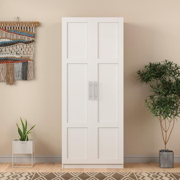 White High Wardrobe and Kitchen Cabinet with 2 Doors and 3 Partitions