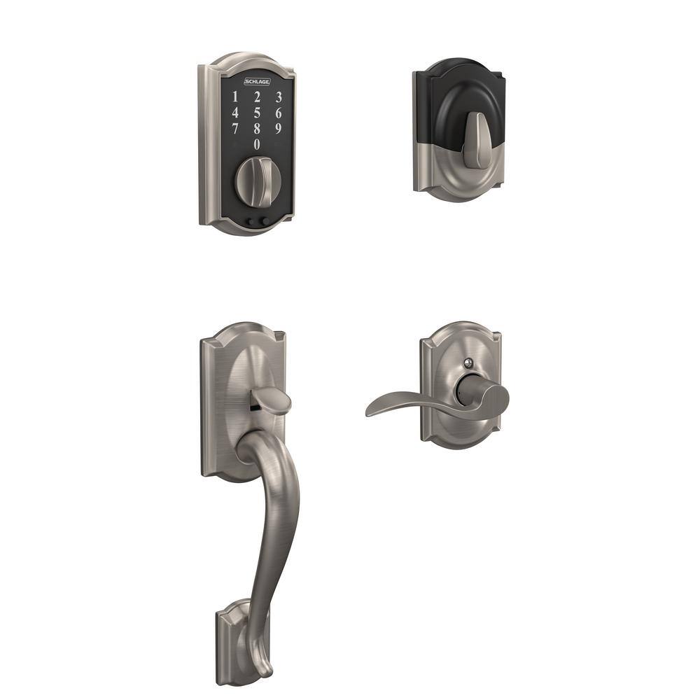 Schlage Camelot Satin Nickel Electronic Touch Keyless Deadbolt and ...