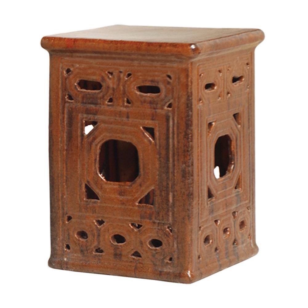 Emissary Lattice Square Brown Ceramic Garden Stool-0950BR - The Home Depot