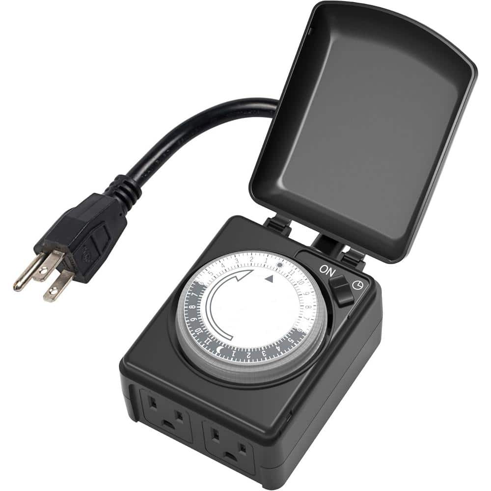 Lukyamzn 1.18 in. 2-Outlet Outdoor Grounded Mechanical Timer with 15 ...