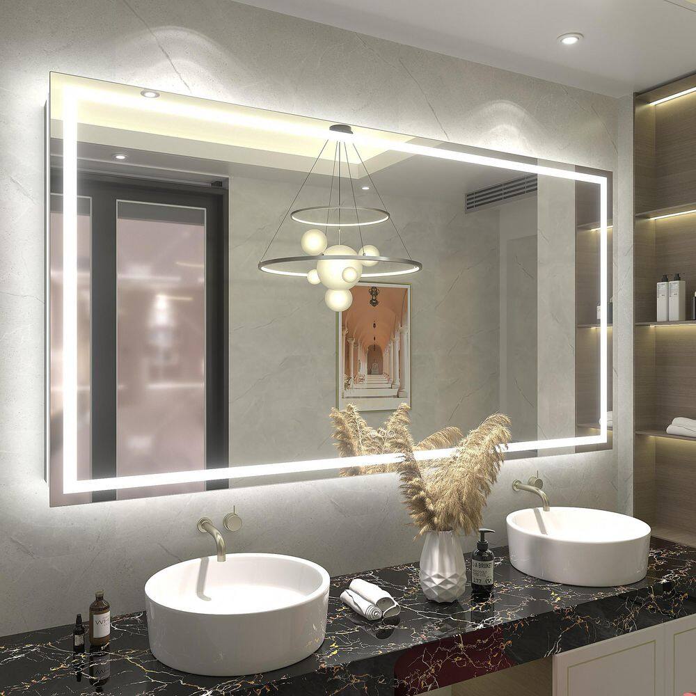 Reviews for Apmir 66 in. W x 36 in. H Rectangular Frameless Double LED ...