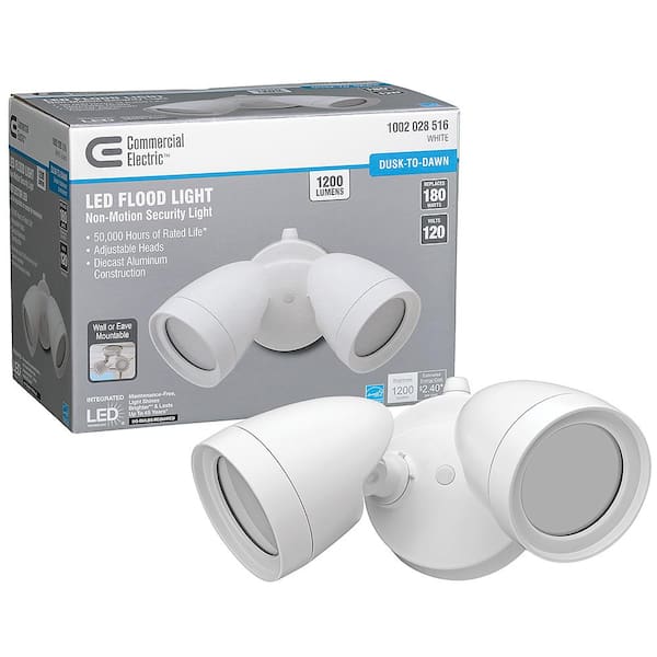 Commercial Electric 2-Head White Outdoor Integrated LED Security Flood ...