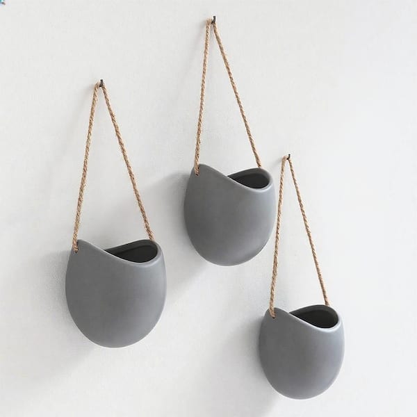ATENGNES 5 in. x 5 in. Grey Ceramic Wall Mounted Wall Planter Hanging ...