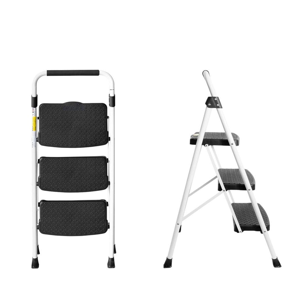 KIWDZFU Reach 3 Step Folding Ladder with Handle, Lightweight Sturdy ...