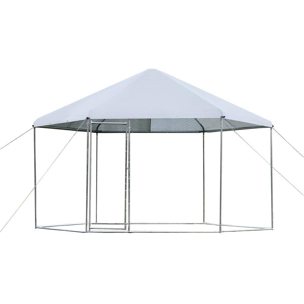 GOGEXX 13.1ft. x 8.6 ft. Metal Chicken Coop Steel Wire Walkin Poultry ...