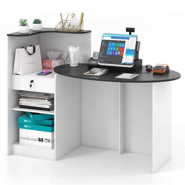 HONEY JOY 54 in. Modern Black + White Reception Desk Front Counter Desk ...