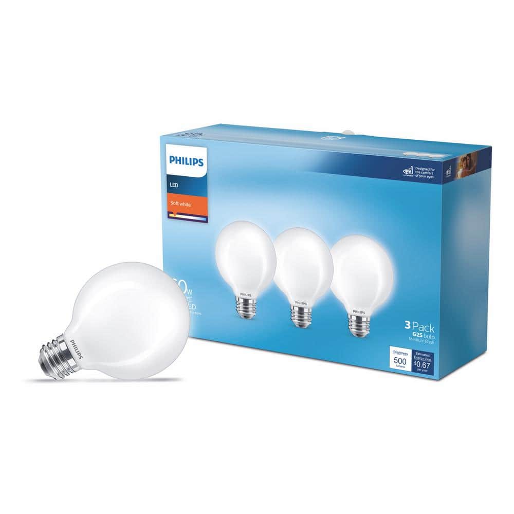 Philips 60-Watt Equivalent G25 Frosted Glass Non-Dimmable E26 LED Light ... Philips 60-Watt Equivalent G25 Frosted Glass Non-Dimmable E26 LED Light ...