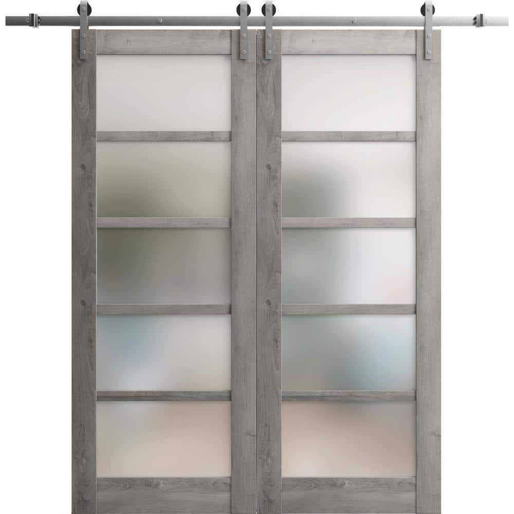 Sartodoors 32 in. x 96 in. 2 Panel Frosted Glass Nebraska Grey Solid ...