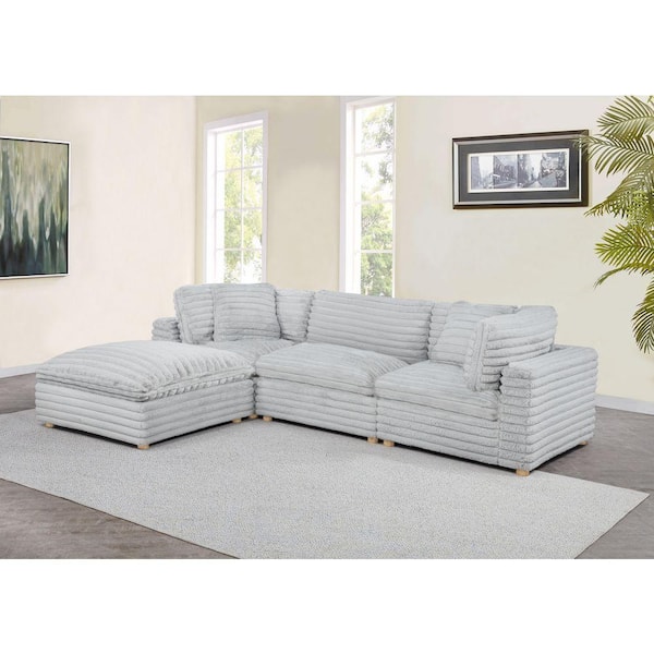 Best Quality Furniture Adri 80 in W. Straight Arm 4-Piece Corduroy ...