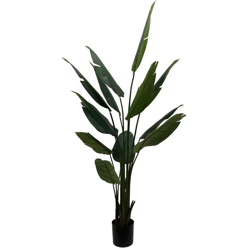 7 ft. Green Artificial Bird of Paradise Plant w/ 13-Leaves - Tropical ...