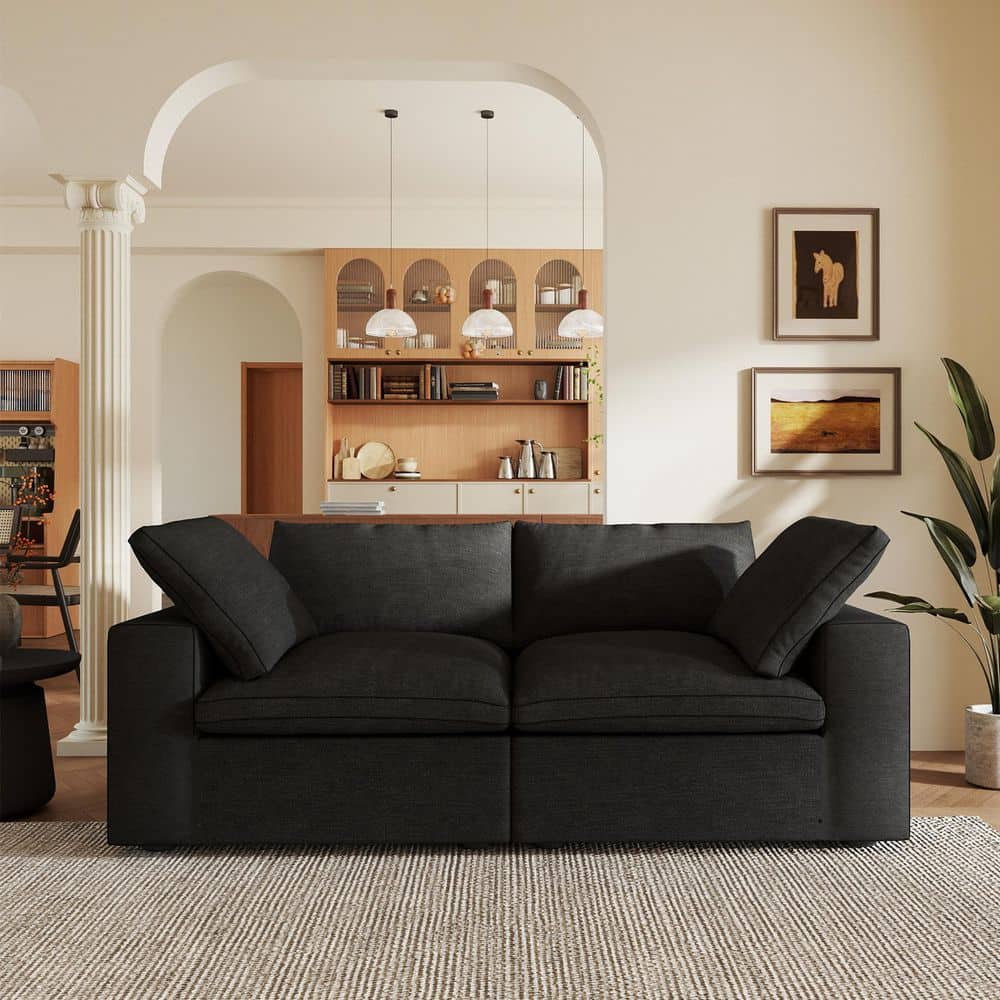 Magic Home Oversized 79 in. Square Arm Linen 2-Piece Convertible 2-Seats Cloud Modular Sectional ...