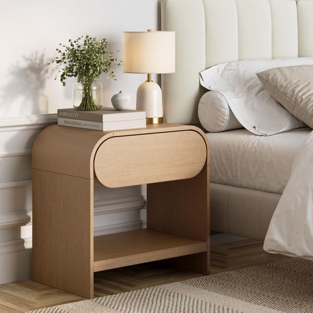Nathan James Iris 22 in. W Mid-Century Modern Rounded Wood 1-Drawer ...