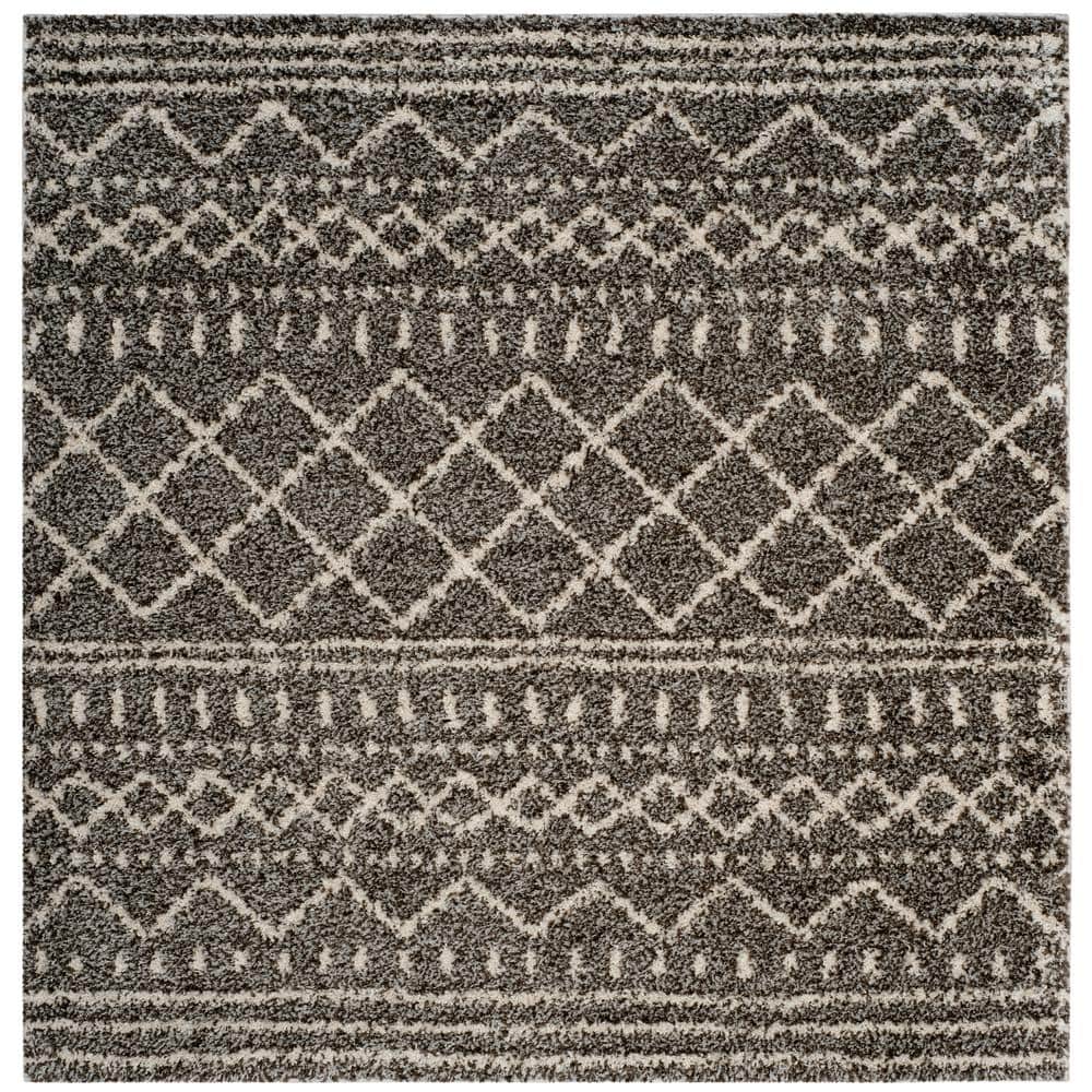 SAFAVIEH Arizona Shag Brown/Ivory 7 ft. x 7 ft. Geometric Lodge Square ...