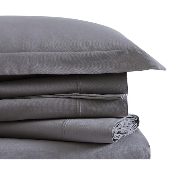 Brooklyn Loom Classic Cotton Grey Twin Sheet Set SS3158GYTW-4700 - The ...
