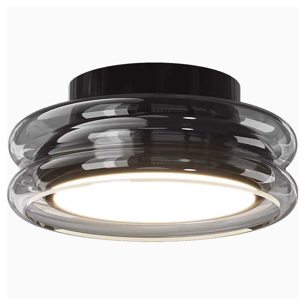 OLUZO 8 in. Black Flush Mount Ceiling Integrated LED Light with Clear ...