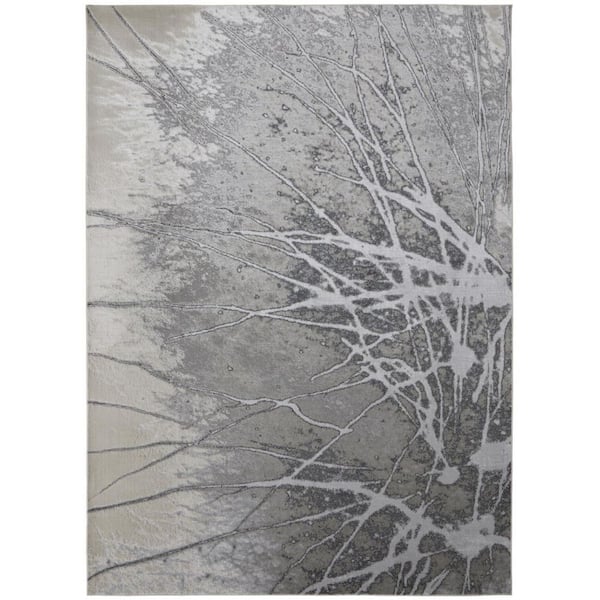 HomeRoots 5 ft. x 8 ft. Gray and Ivory Abstract Area Rug 2000512871 ...