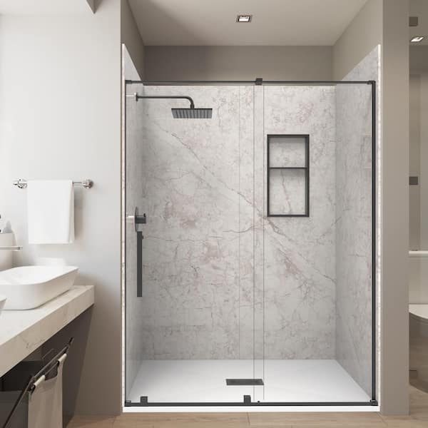 CASTICO Botticcino Beige 36x60 x 84in. Solid Composite Stone Alcove ...
