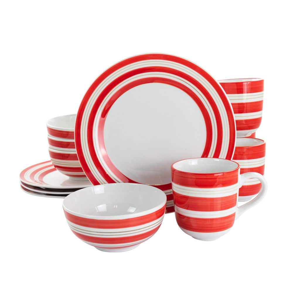 Gibson Home Sunset Stripes 12 Piece Round Fine Ceramic Dinnerware ...