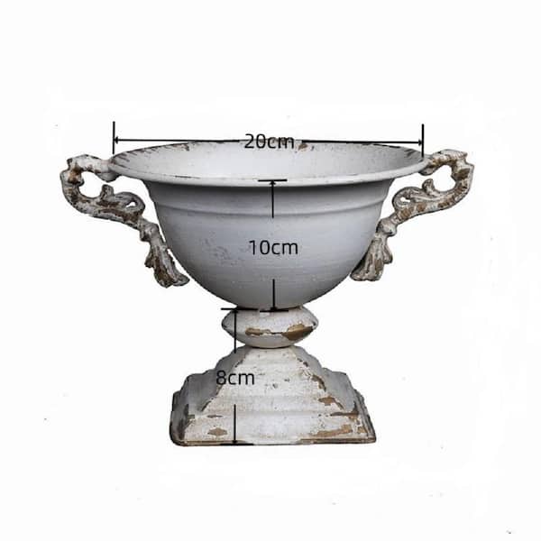 Off White Metal Outdoor Planter with Double-Handled (10 in. L x 12.5 in ...