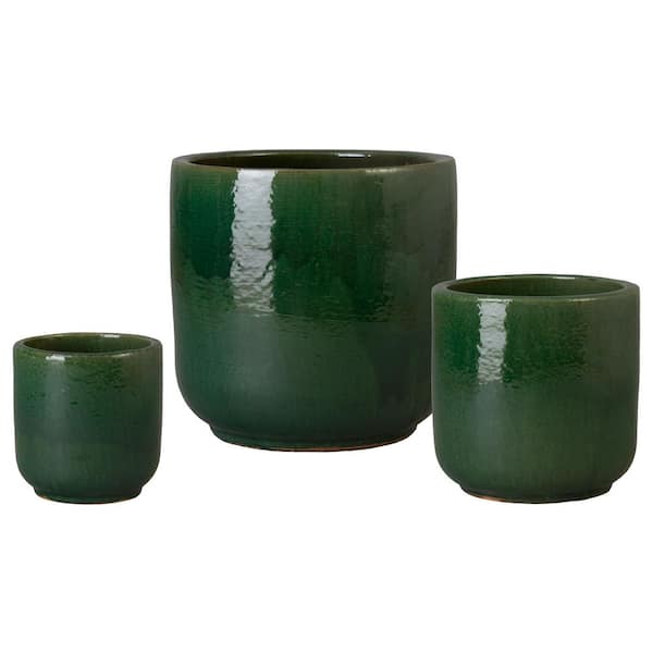 Emissary 10in., 15in., 20in. H Green Ceramic Barrel Planters High-fire ...