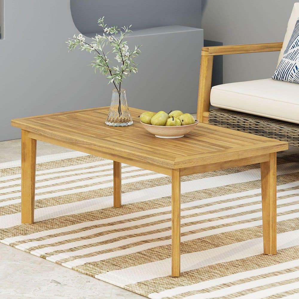 Coporesell Brown Acacia Wood Rectangle Outdoor Coffee Table ...