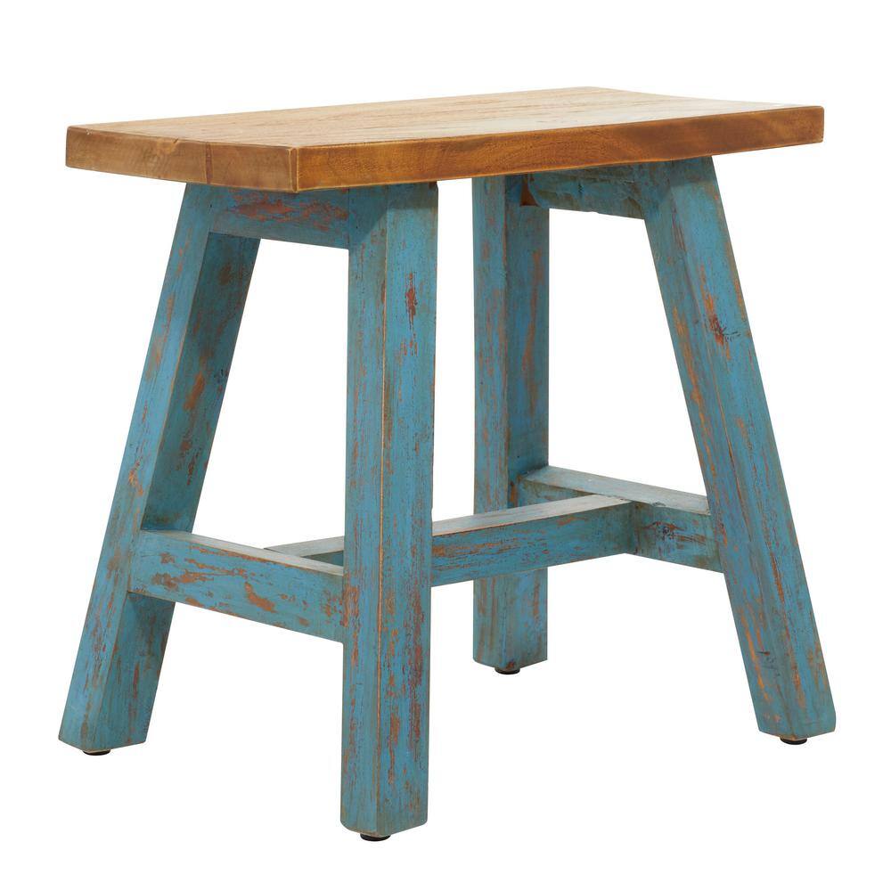 Litton Lane 18 in. Blue Wood Stool with Brown Wood Top 36921 - The Home ...