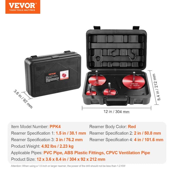VEVOR PVC Pipe Reamer Kit PVC Pipe Fitting Reamer Plumbing Tools Kit ...